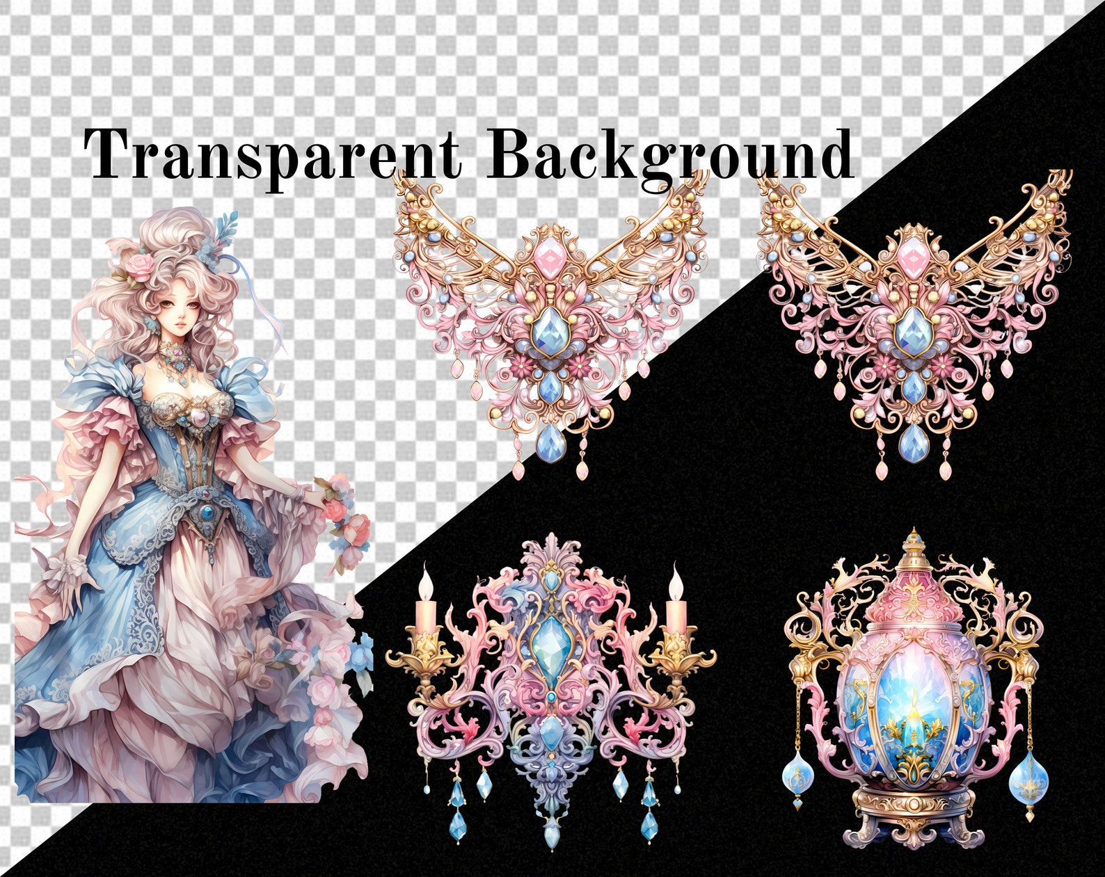 81 Pastel Baroque Watercolor Clipart Bundle –PNG Transparent Background ...