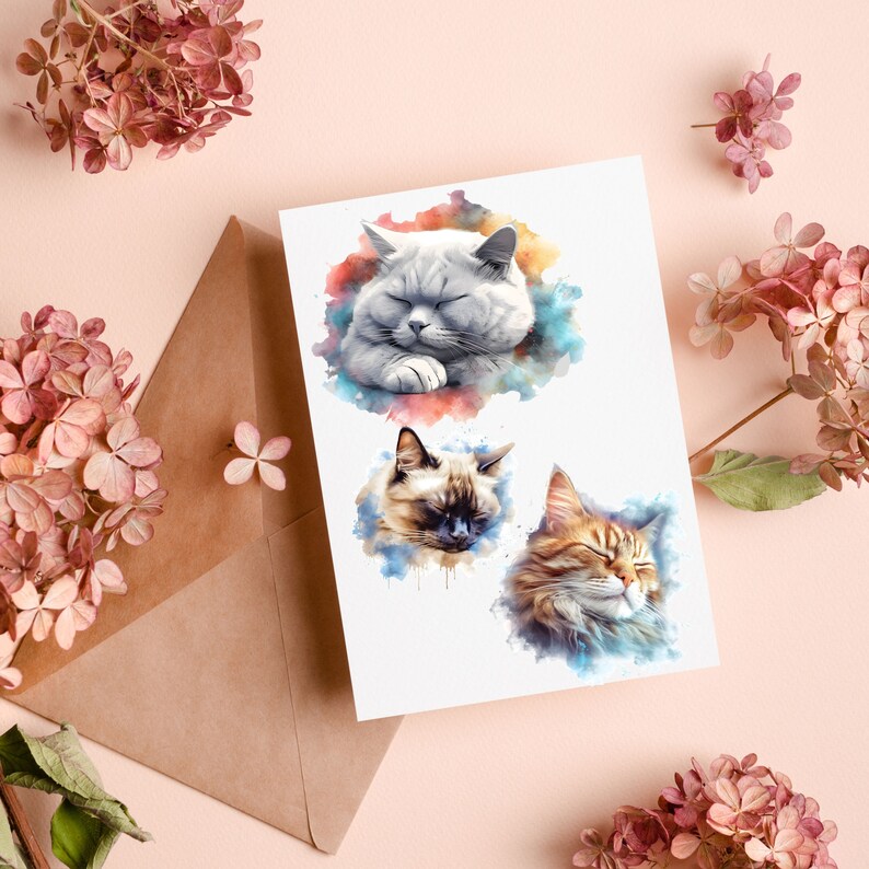 10 Sleepy Cat Watercolor Cat Clipart Watercolor Clipart - Etsy