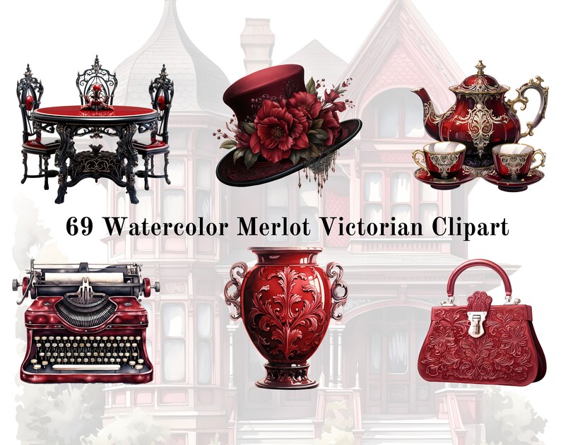 69 Merlot Victorian Watercolor Clipart Bundle –PNG Transparent ...