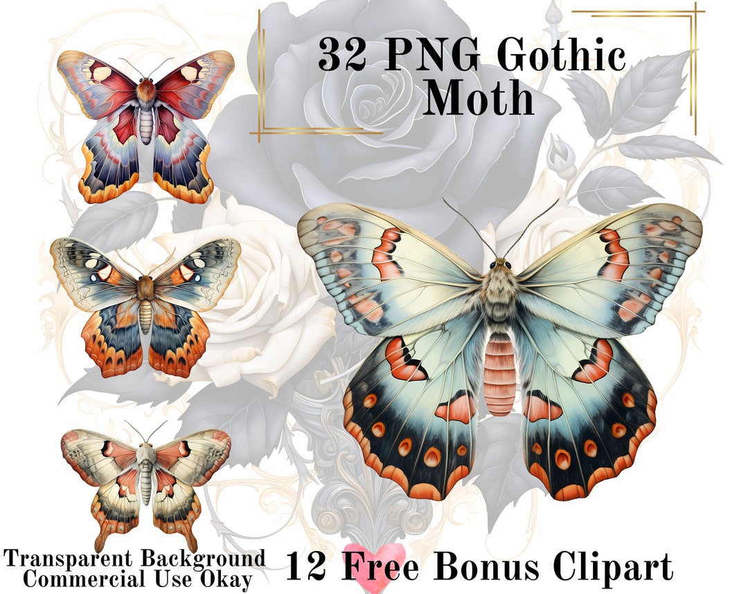 32 Gothic Moth Watercolor Clipart Bundle-watercolor Moth Dark PNG ...