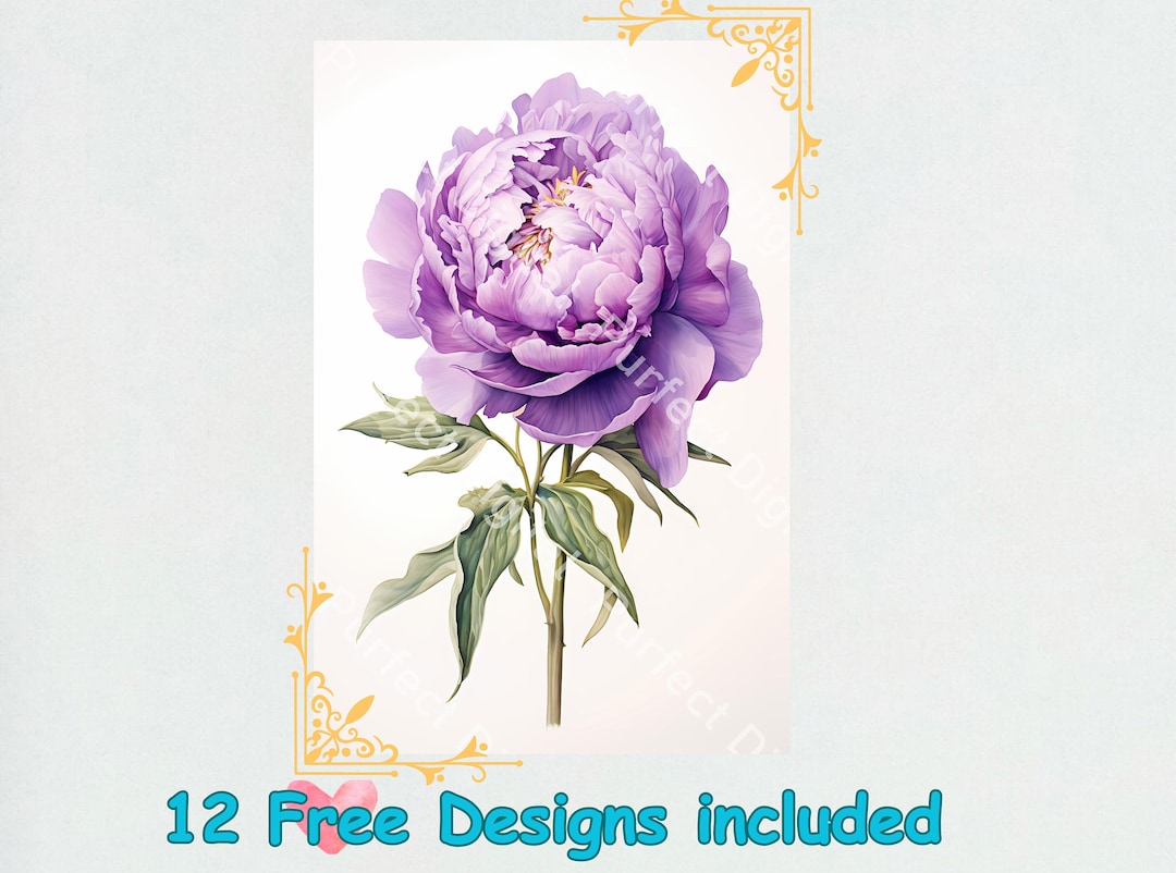 Purple Peony Watercolor Clipart Bundle 16 High Quality JPG - Floral ...