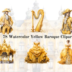 78 PNG Yellow Baroque Rococo Watercolor Clipart: Baroque Vintage ...
