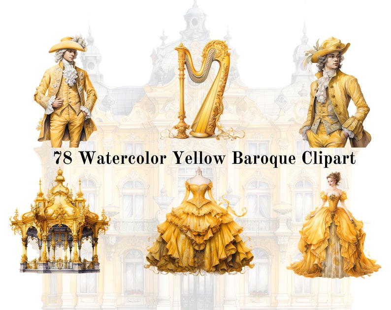 78 PNG Yellow Baroque Rococo Watercolor Clipart: Baroque Vintage ...