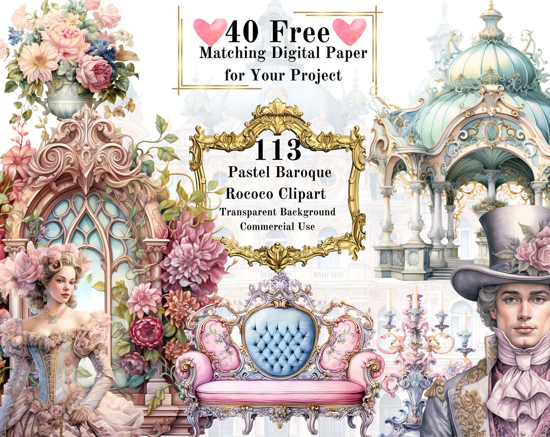 113 PNG Pastel Baroque Rococo Watercolor Clipart: Baroque Rainbow ...