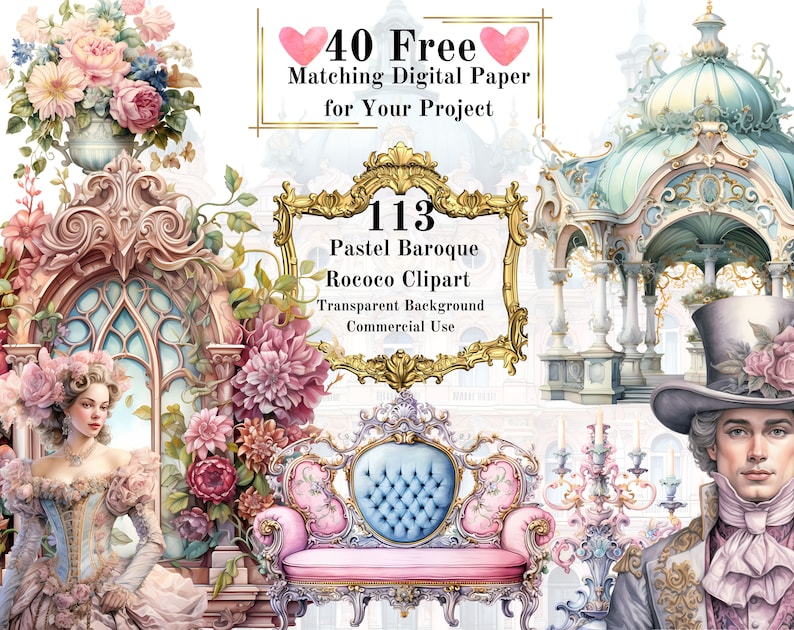 113 PNG Pastel Baroque Rococo Watercolor Clipart: Baroque Rainbow ...