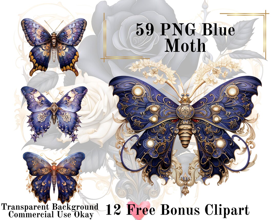 59 Blue Moth Watercolor Clipart Bundle-watercolor Moth Violet PNG ...