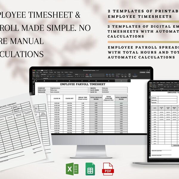 Employees Time Sheet for Excel - Etsy