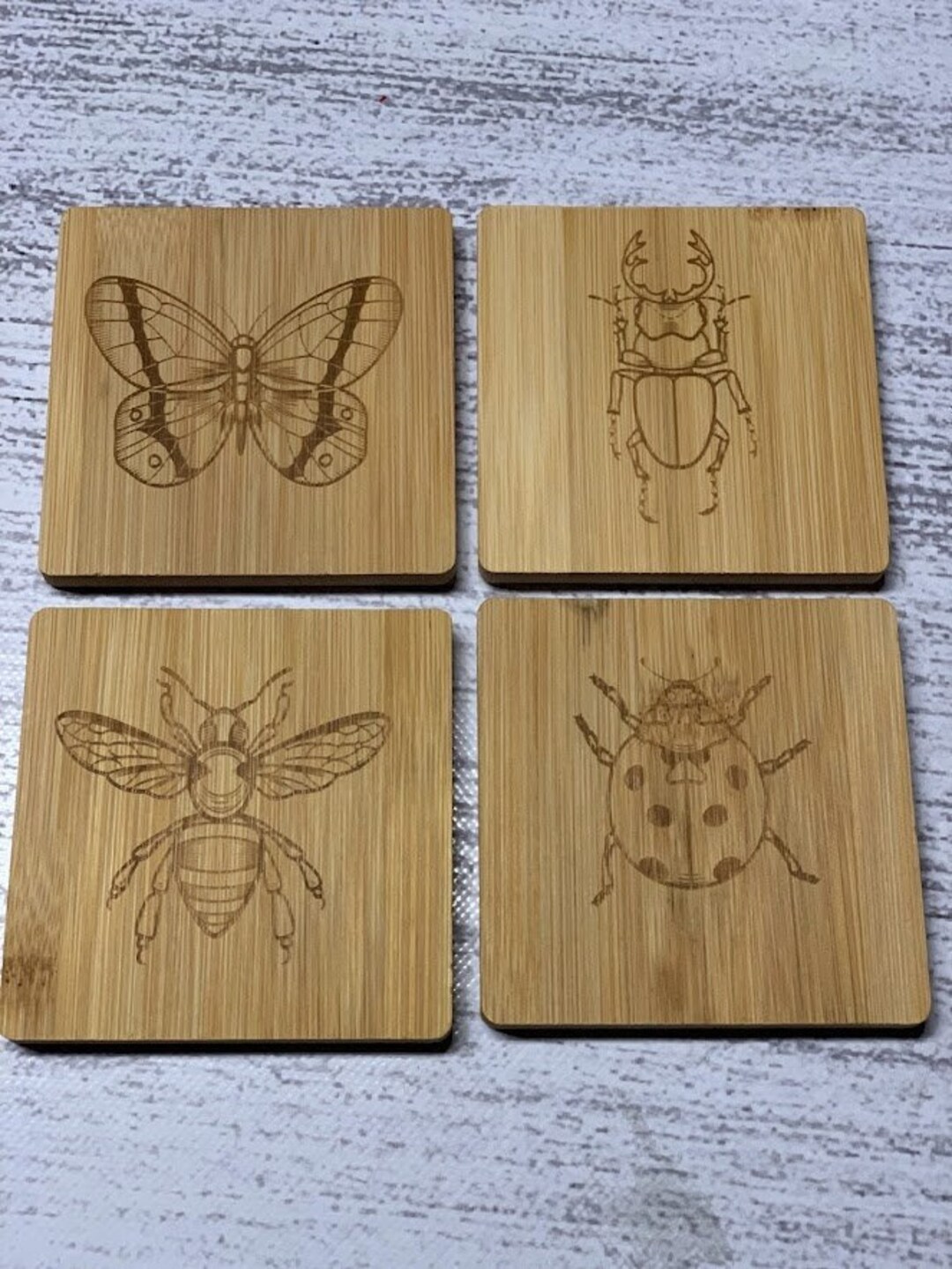 Bamboo Coaster With Insect Patterns, Protection & Style, 10x10 Cm - Etsy