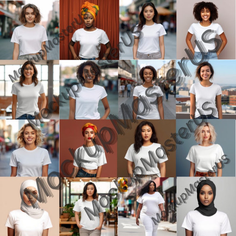 54 Mockups of Multicultural Women Wearing A White Tee, White Tshirt ...