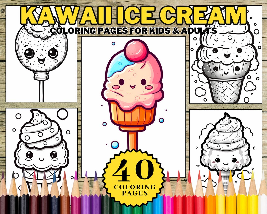 Kawaii Ice Cream Coloring Book Page for Kids & Adults Kawaii Color Book ...