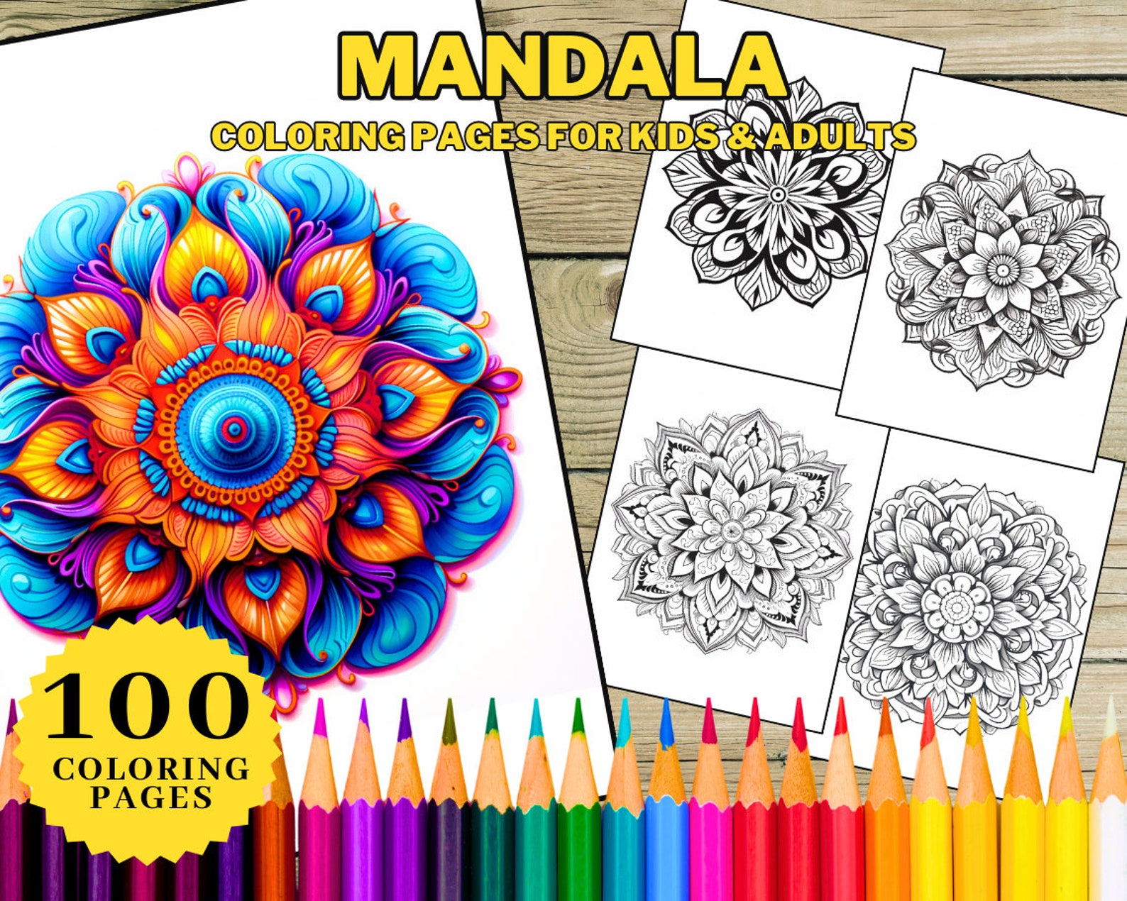 100 Colorful Mandala Digital Download Coloring Book Pages for Kids and ...