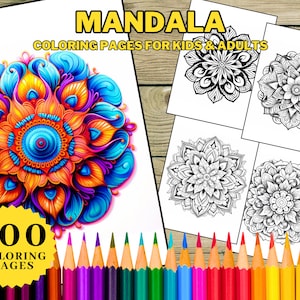 100 Colorful Mandala Digital Download Coloring Book Pages for Kids and ...