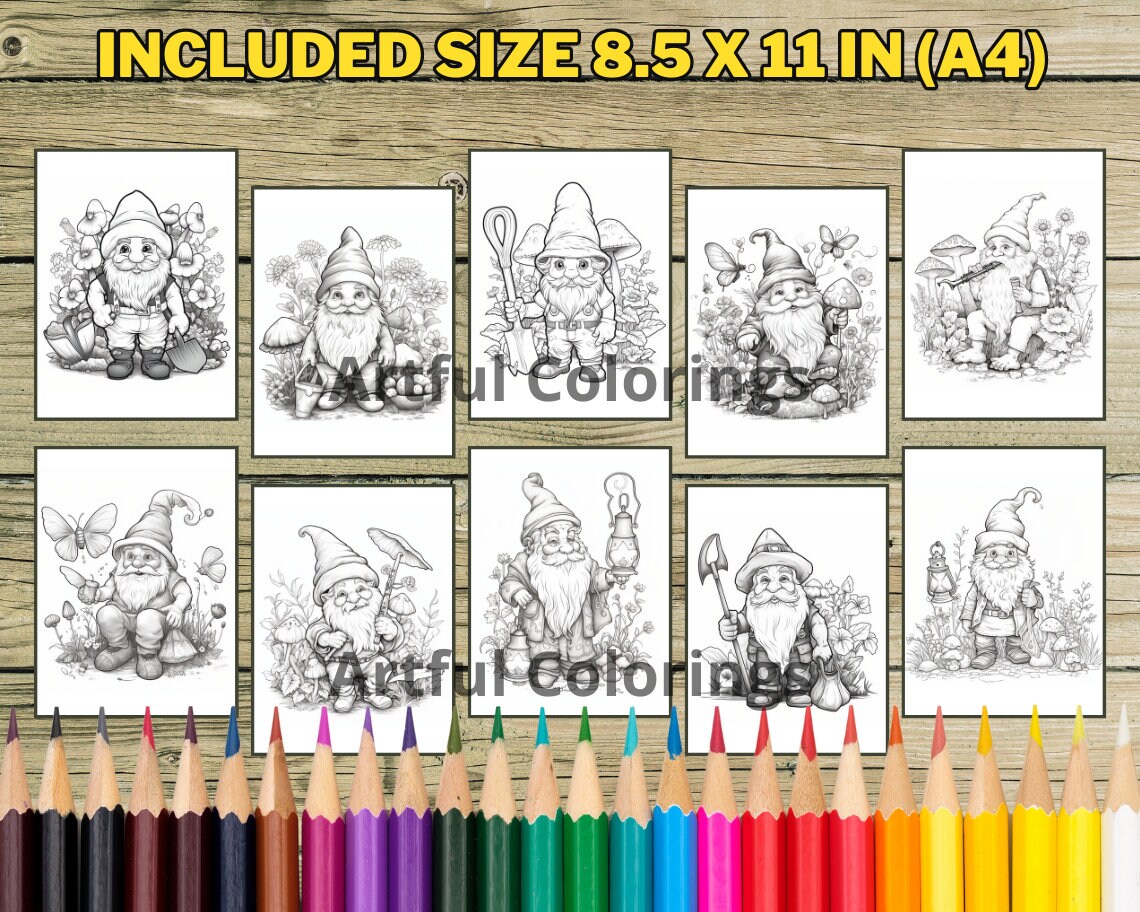 50 Cute Gnome Coloring Book Pages for Kids & Adults, Magical ...