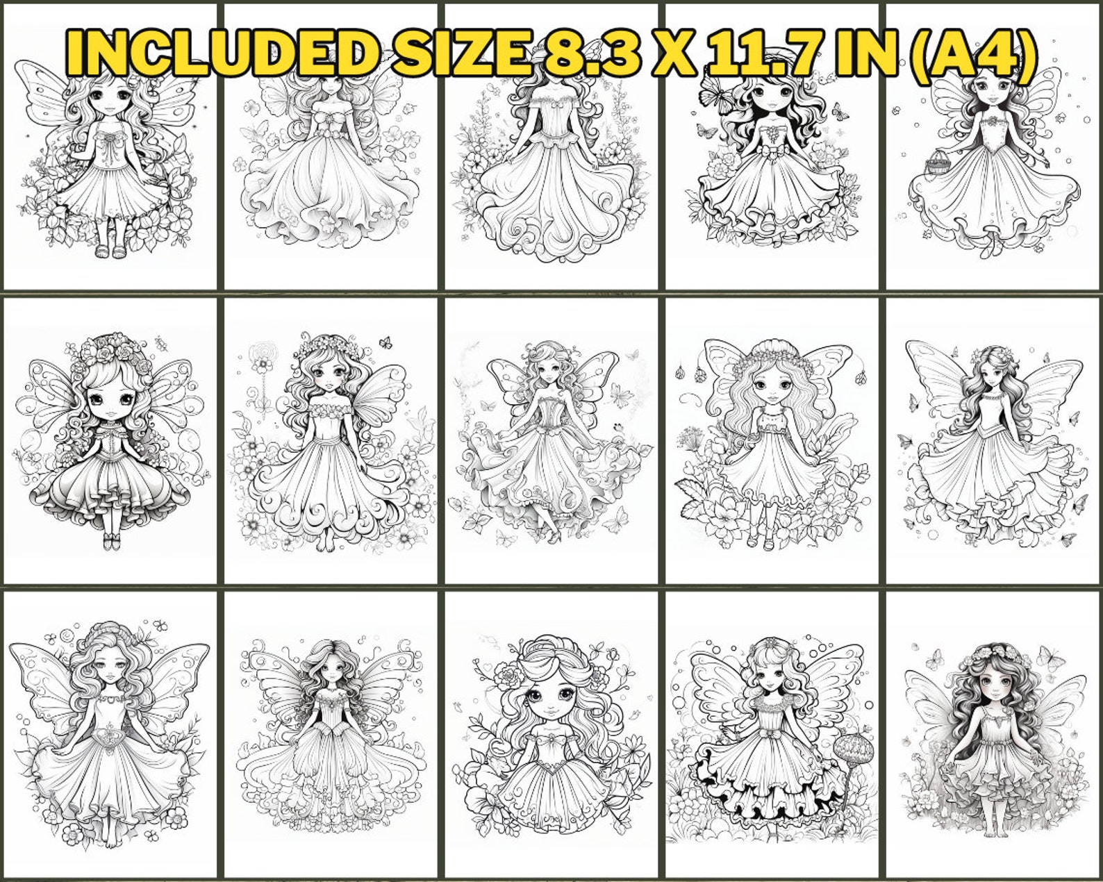 Fairy Dress Coloring Book Page for Kids & Adults Printable, Dresses ...