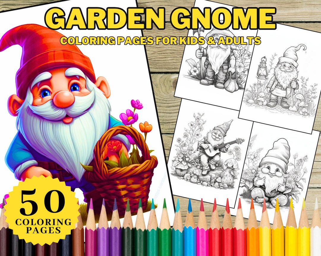 50 Cute Gnome Coloring Book Pages for Kids & Adults, Magical ...