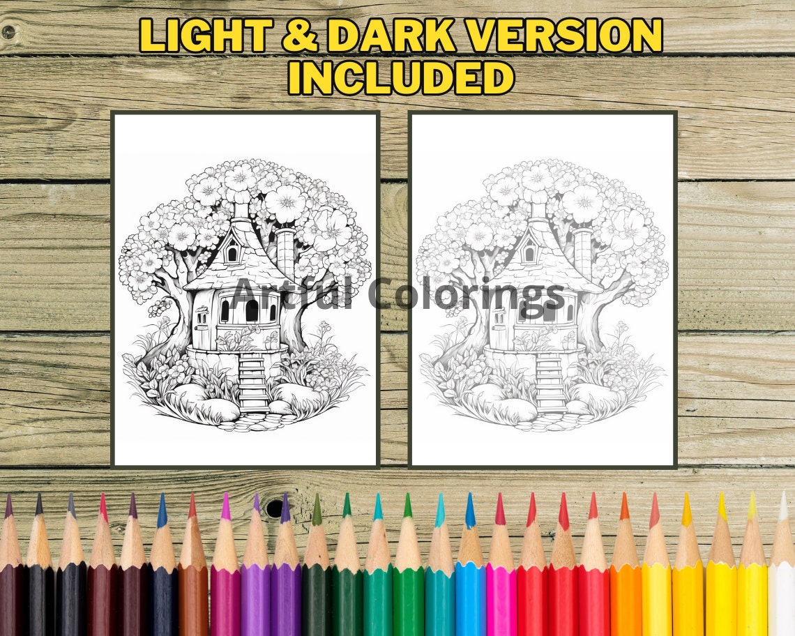 40 Cute Fairy House Coloring Book Page for Kids & Adults Printable ...