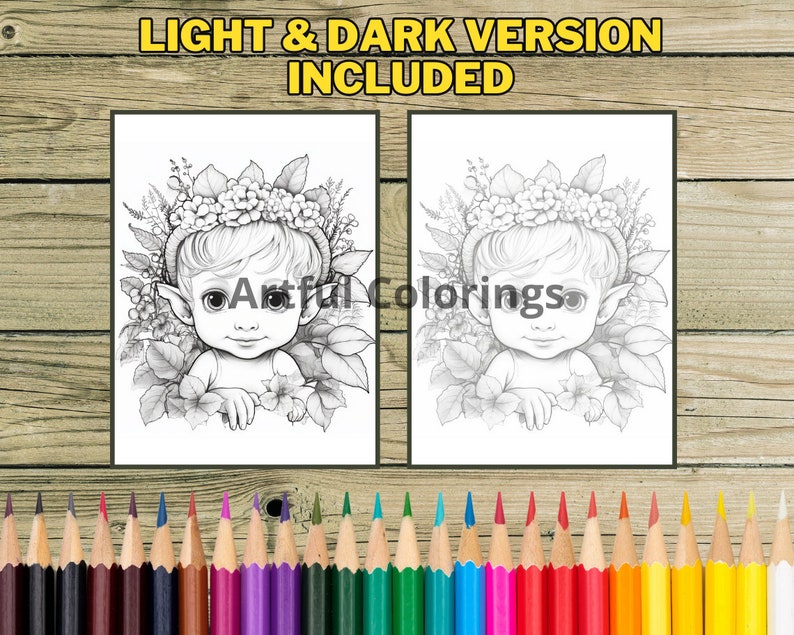 50 Fairy Baby Elf Coloring Book Pages for Kids & Adults, Forest Elf ...