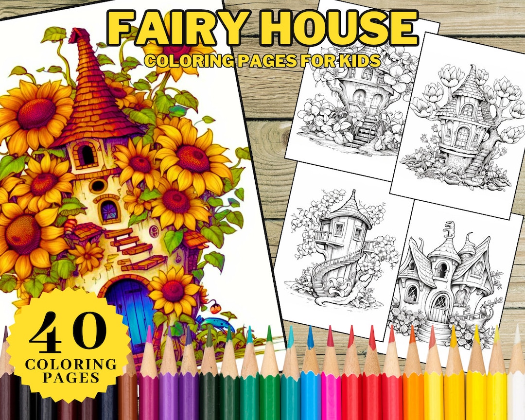 40 Cute Fairy House Coloring Book Page for Kids & Adults Printable ...