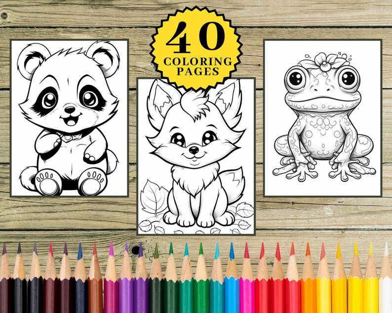 40 Kawaii Animal Coloring Book Page for Kids & Adults, Kawaii Color ...