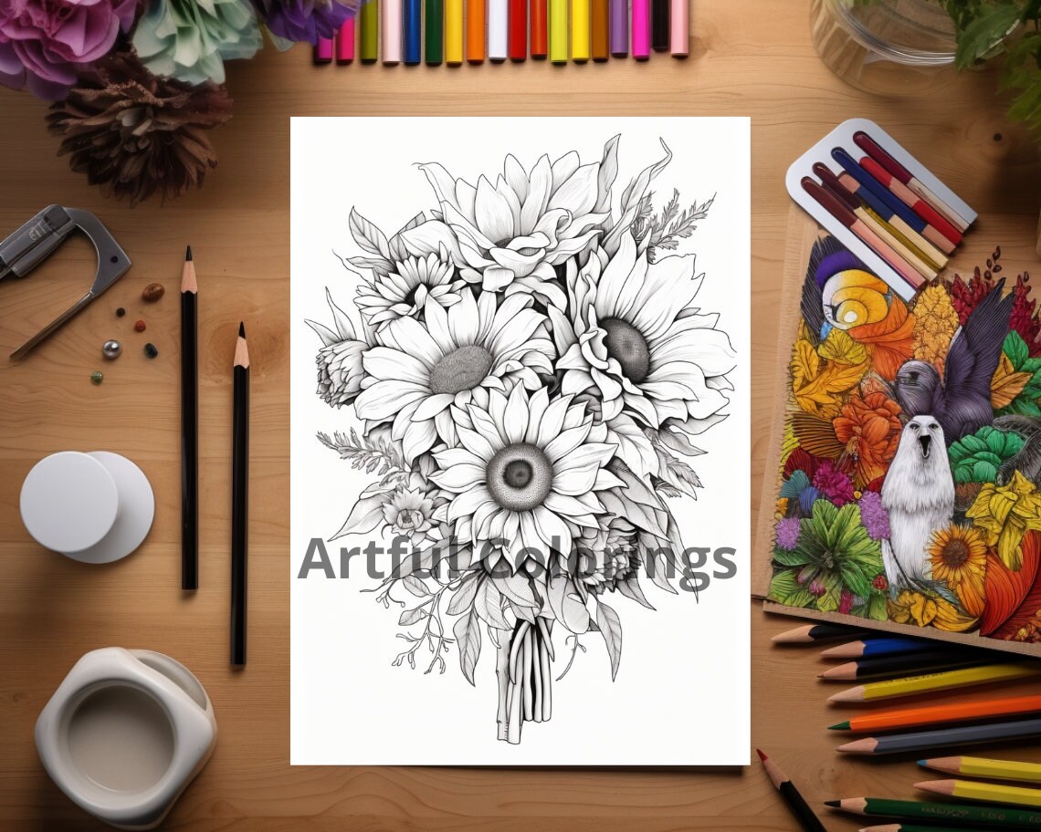 Flower Bouquet Coloring Book Page for Kids & Adults - Etsy