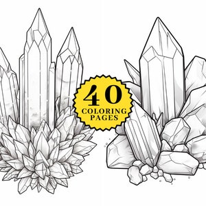 Crystal Coloring Book Pages for Kids & Adults, Grayscale Printable PDF ...