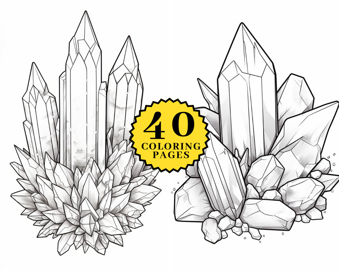Crystal Coloring Book Pages for Kids & Adults, Grayscale Printable PDF ...