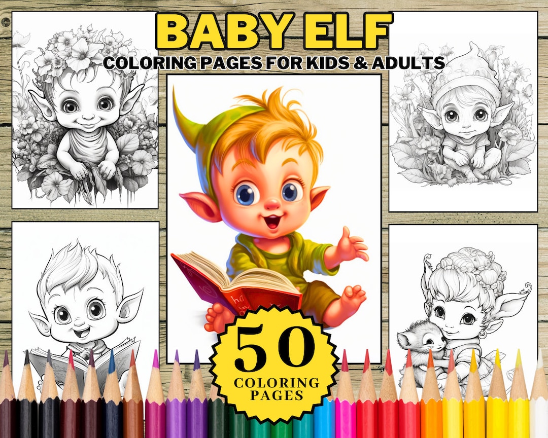 50 Fairy Baby Elf Coloring Book Pages for Kids & Adults, Forest Elf ...