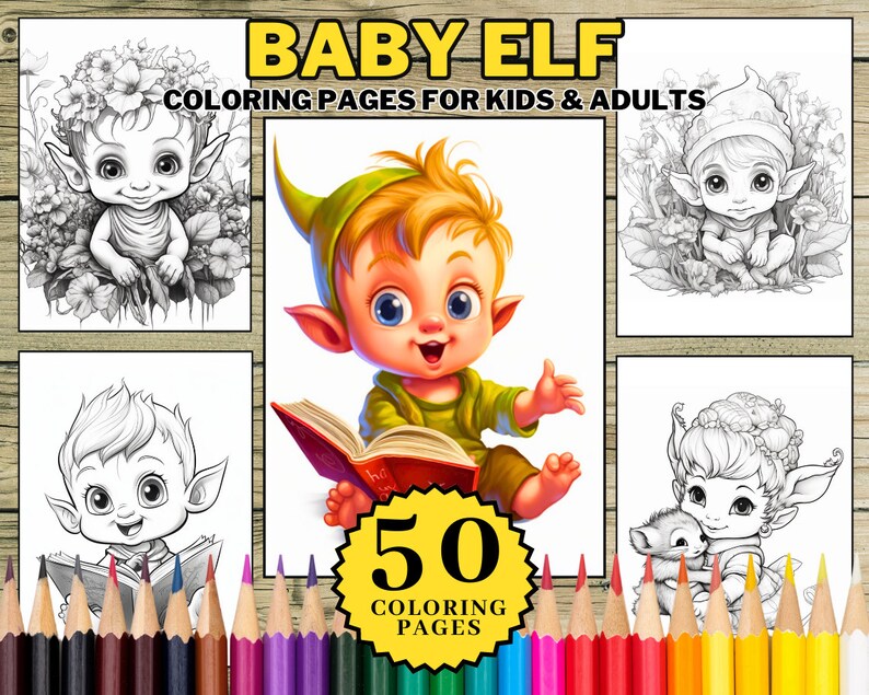 50 Fairy Baby Elf Coloring Book Pages for Kids & Adults, Forest Elf ...