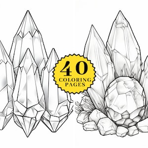 Crystal Coloring Book Pages for Kids & Adults, Grayscale Printable PDF ...