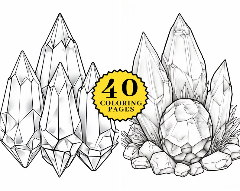 Crystal Coloring Book Pages for Kids & Adults Grayscale - Etsy