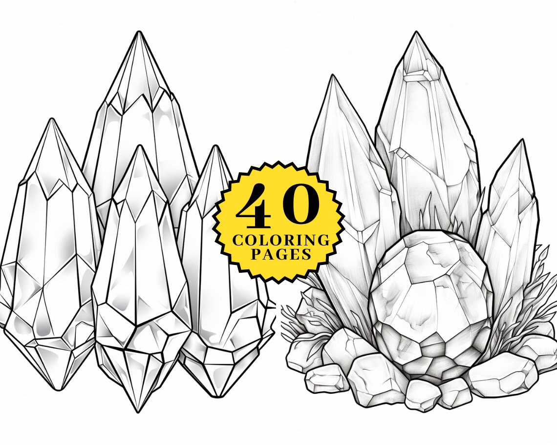 Crystal Coloring Book Pages for Kids & Adults, Grayscale Printable PDF ...