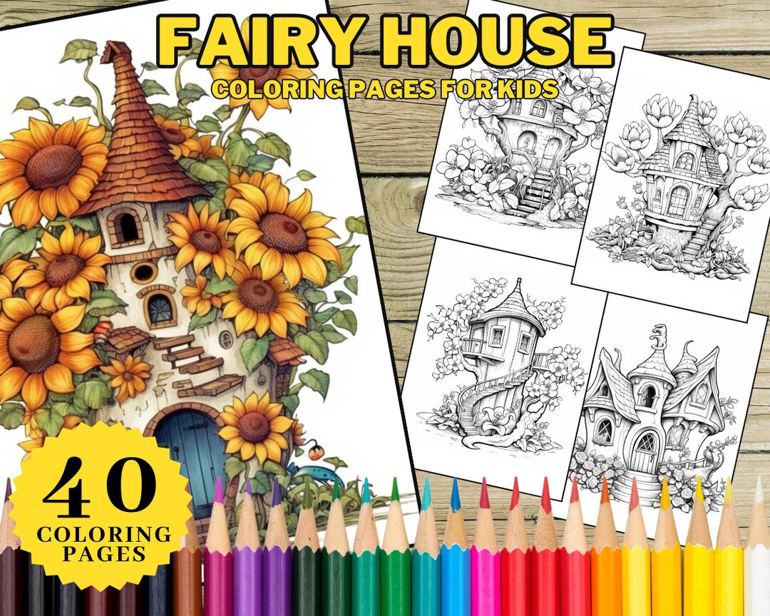 40 Cute Fairy House Coloring Book Page for Kids & Adults - Etsy