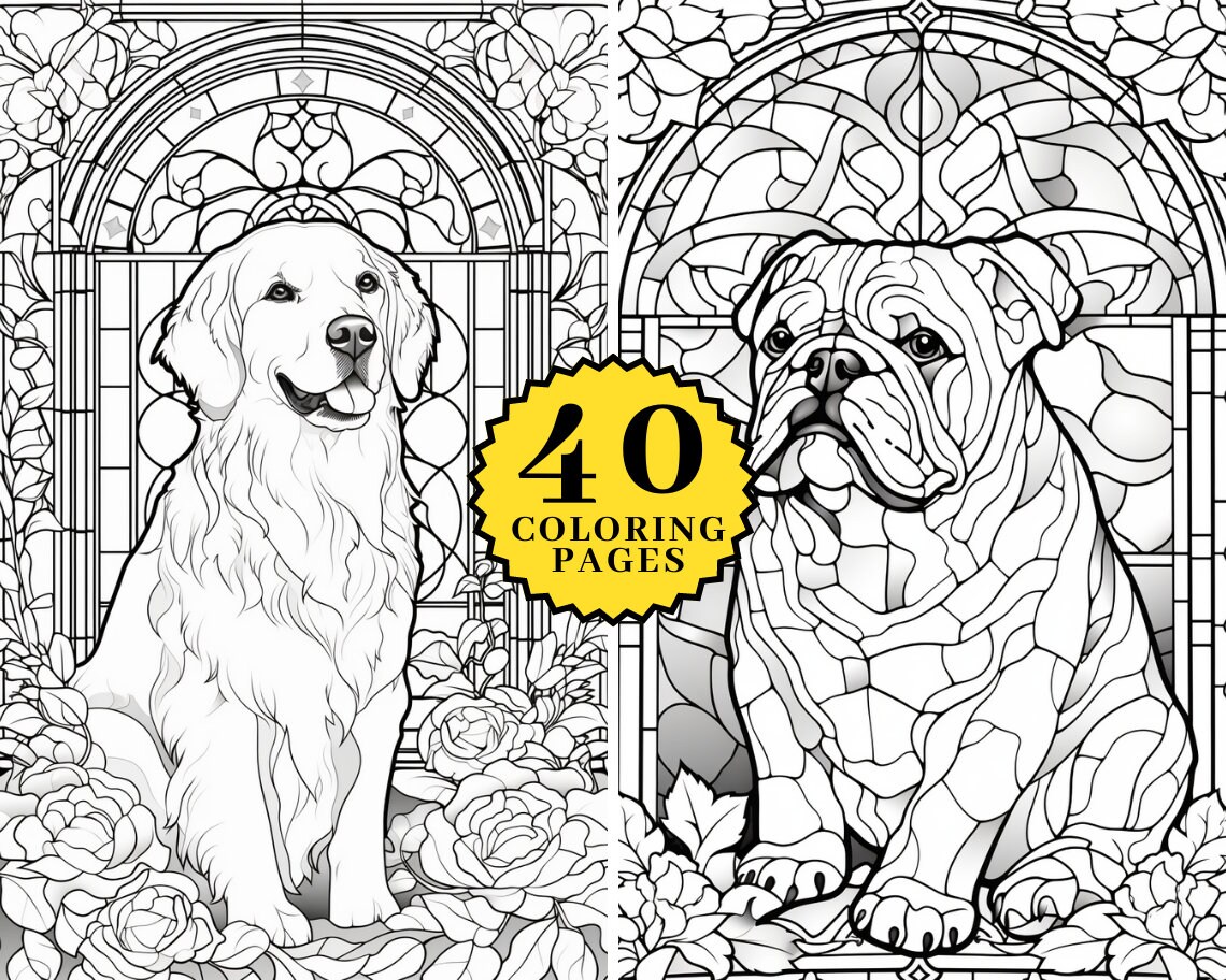 Stained Dogs Coloring Book Page for Kids & Adults Dogs for - Etsy