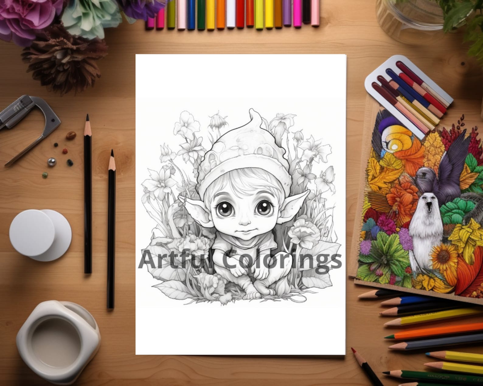 50 Fairy Baby Elf Coloring Book Pages for Kids & Adults, Forest Elf ...
