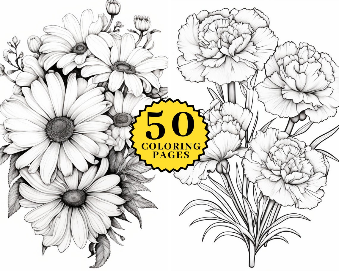 Flower Bouquet Coloring Book Page for Kids & Adults - Etsy