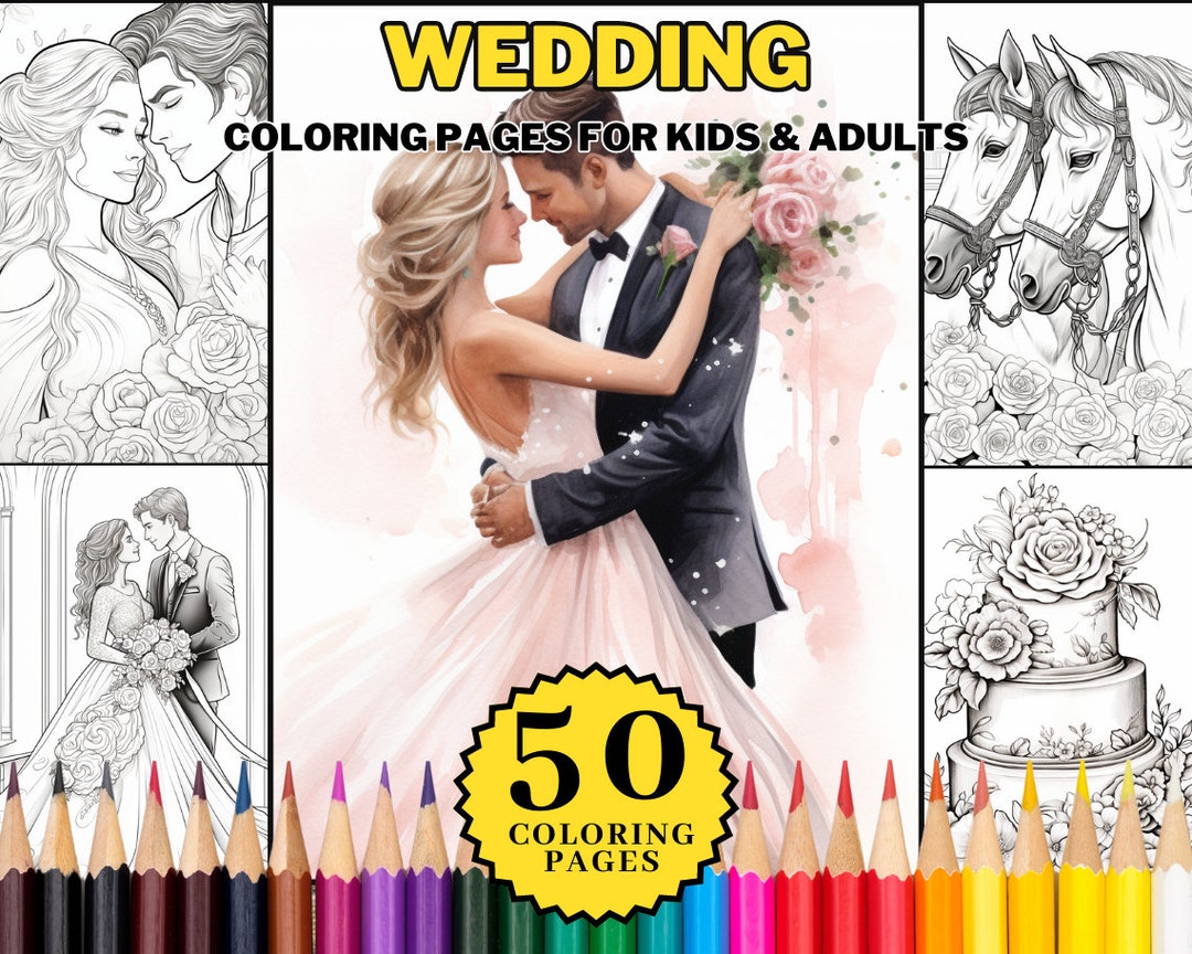 Wedding Coloring Book, Coloring Pages for Adults, Wedding Flowers ...