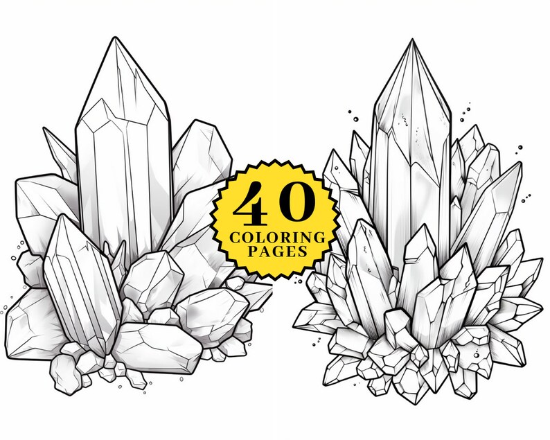 Crystal Coloring Book Pages for Kids & Adults, Grayscale Printable PDF ...