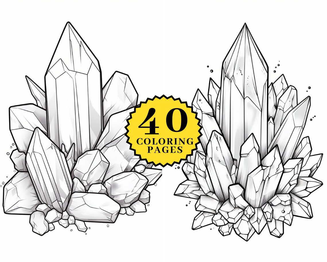 Crystal Coloring Book Pages for Kids & Adults, Grayscale Printable PDF ...