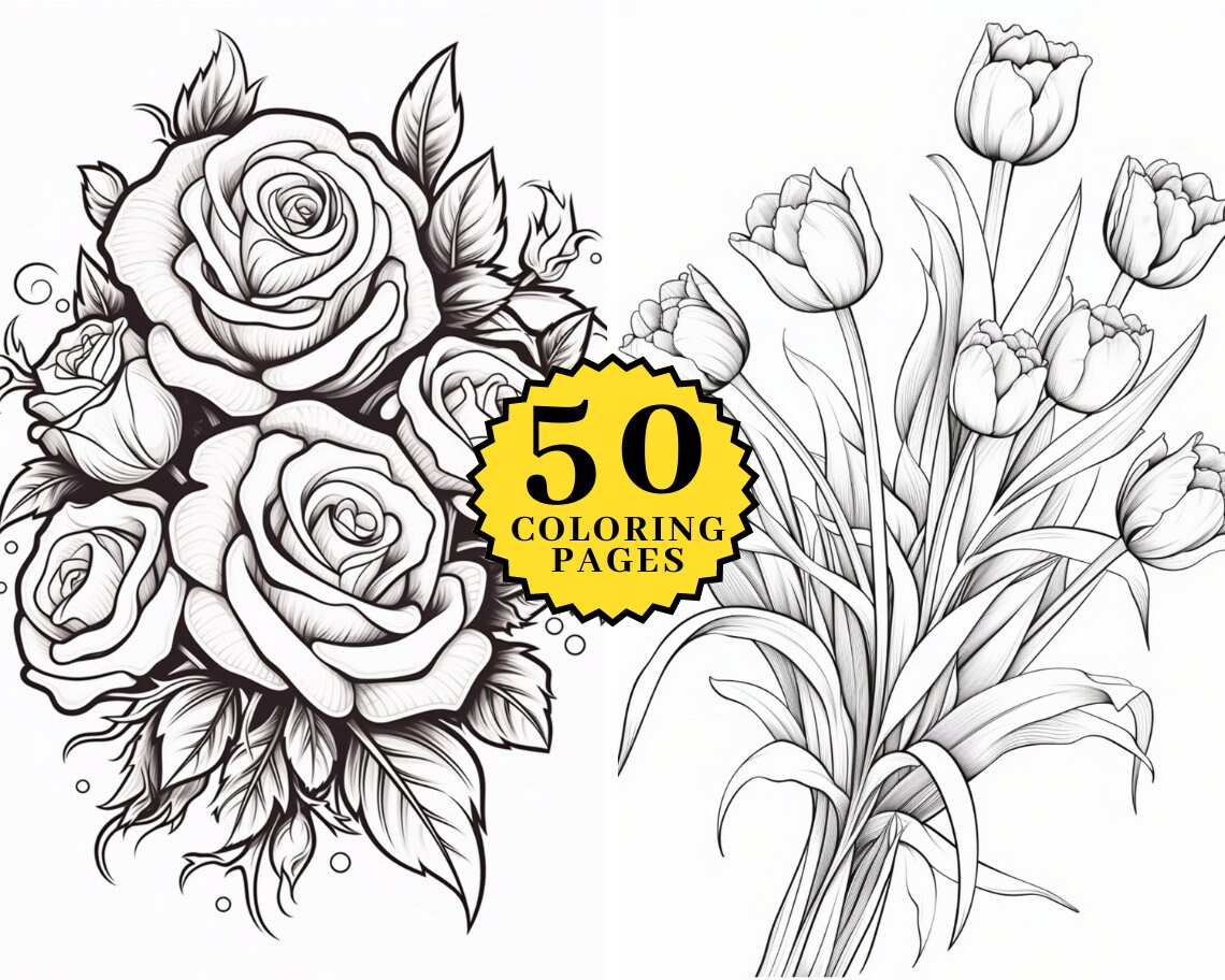 Flower Bouquet Coloring Book Page for Kids & Adults - Etsy