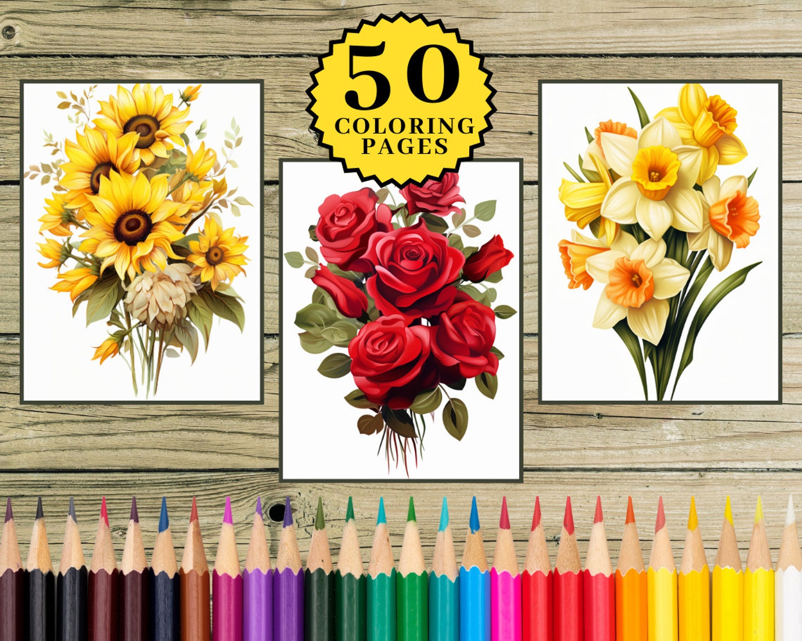 Flower Bouquet Coloring Book Page for Kids & Adults, Birthmonth Flower ...