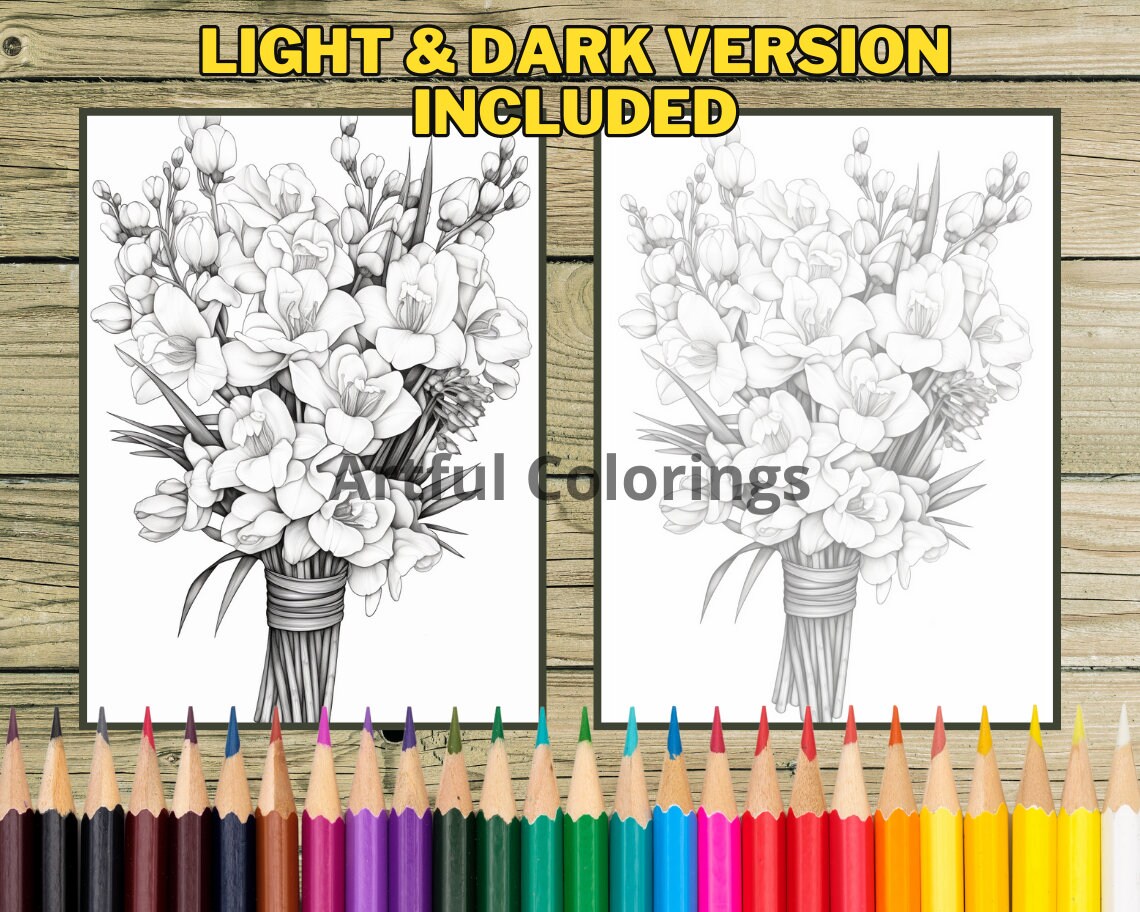 Flower Bouquet Coloring Book Page for Kids & Adults, Birthmonth Flower ...