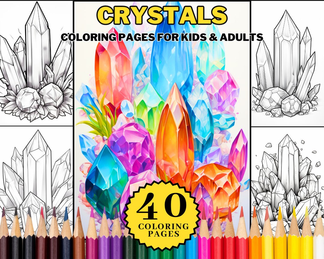 Crystal Coloring Book Pages for Kids & Adults, Grayscale Printable PDF ...