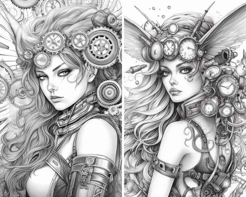 60 Steampunk Fairy Coloring Book Page for Kids & Adults Printable Fairy ...