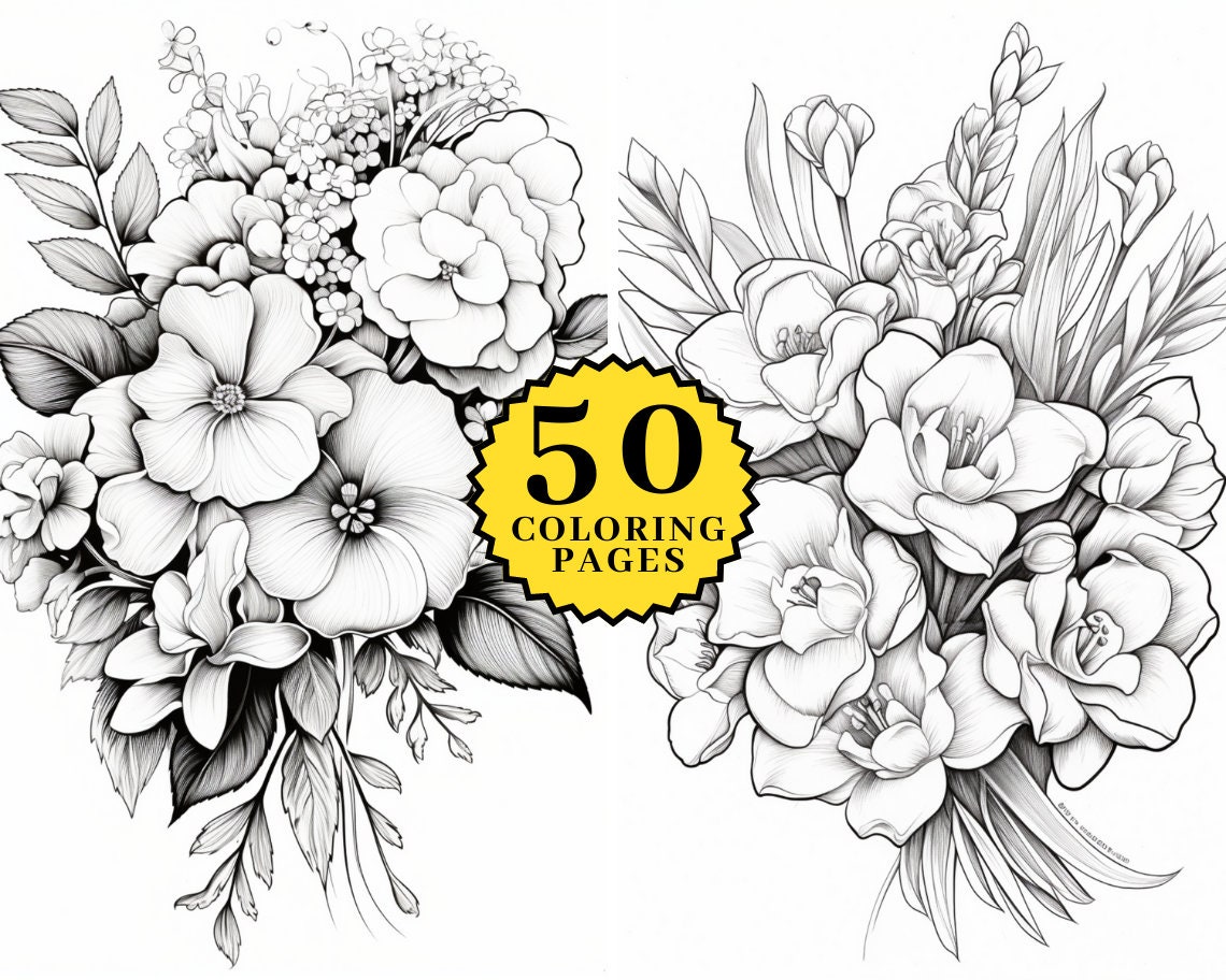Flower Bouquet Coloring Book Page for Kids & Adults - Etsy