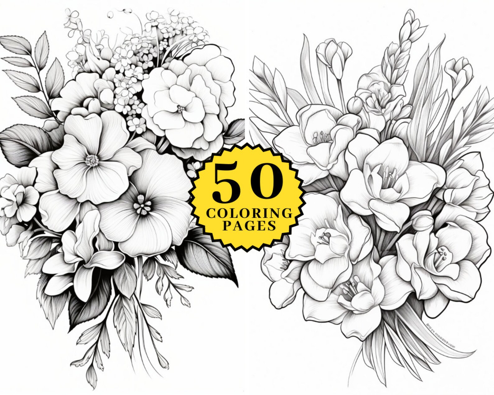 Flower Bouquet Coloring Book Page for Kids & Adults, Birthmonth Flower ...