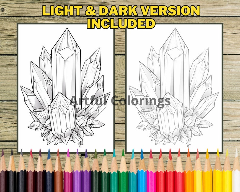 Crystal Coloring Book Pages for Kids & Adults, Grayscale Printable PDF ...