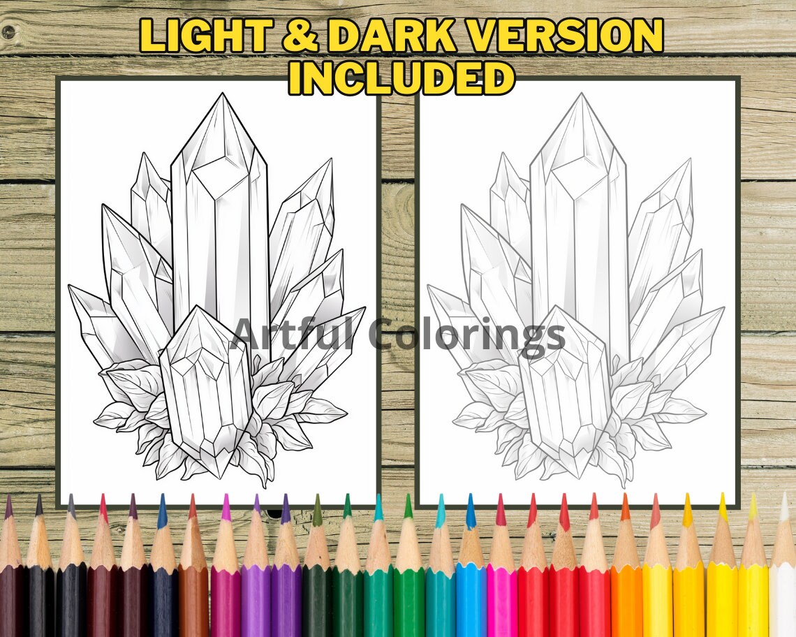 Crystal Coloring Book Pages for Kids & Adults, Grayscale Printable PDF ...