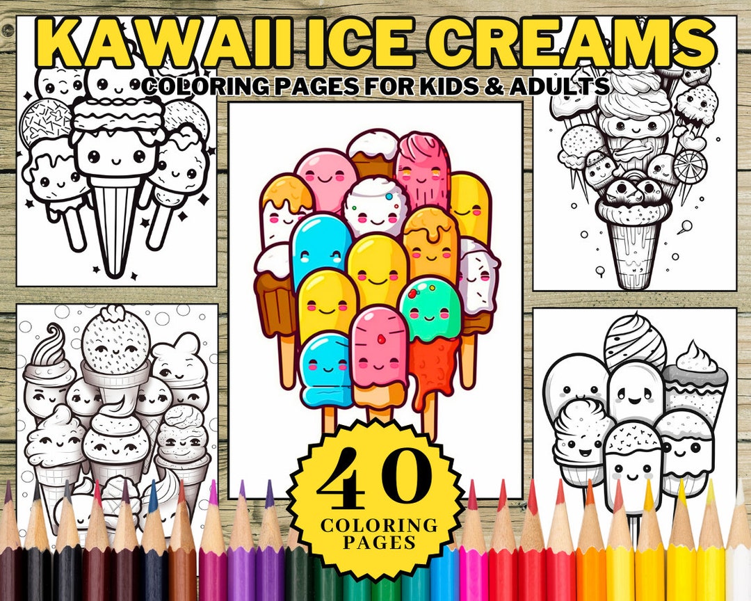 Kawaii Ice Creams Coloring Book Page for Kids & Adults Kawaii Color ...
