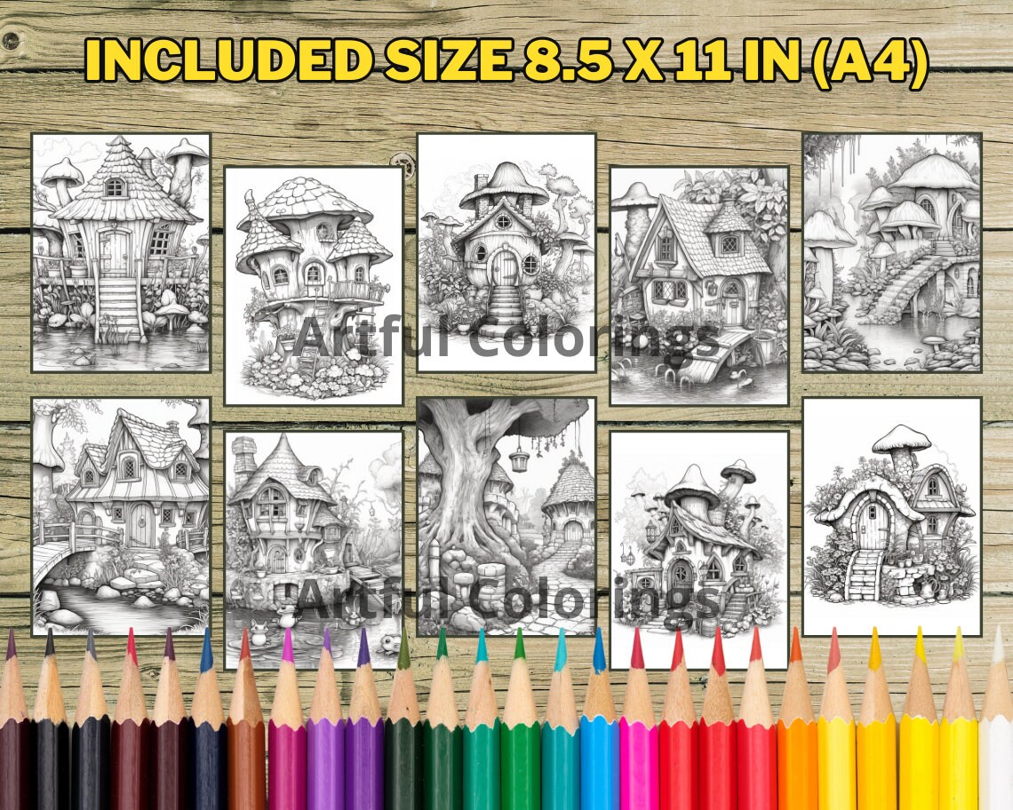 58 Fairy Elf House Coloring Book Pages for Kids & Adults, Forest Elf ...