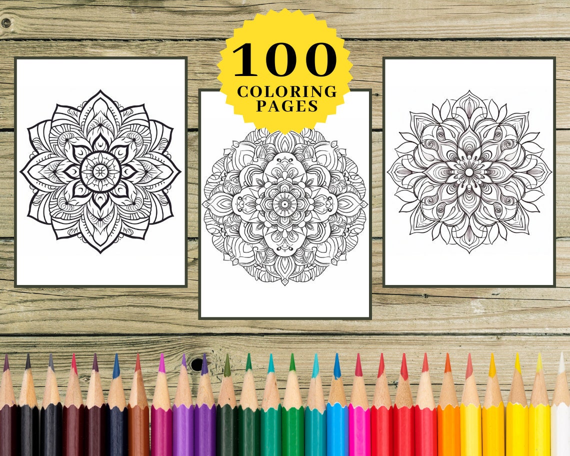 100 Colorful Mandala Digital Download Coloring Book Pages for Kids and ...